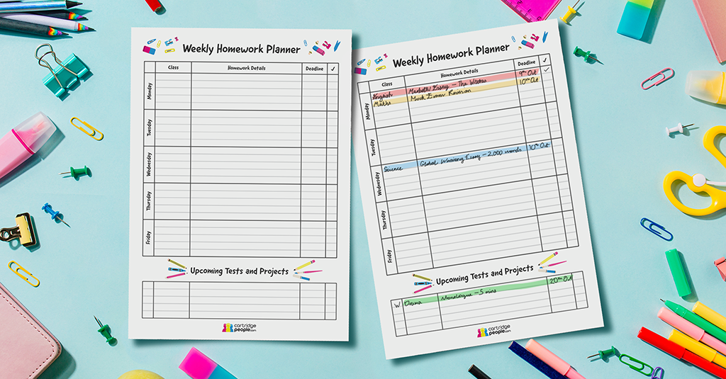 Printable School Calendar & Homework Diary | Cartridge People